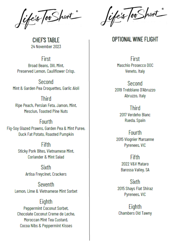 Chef’s Tables – Life's Too Short Pty Ltd